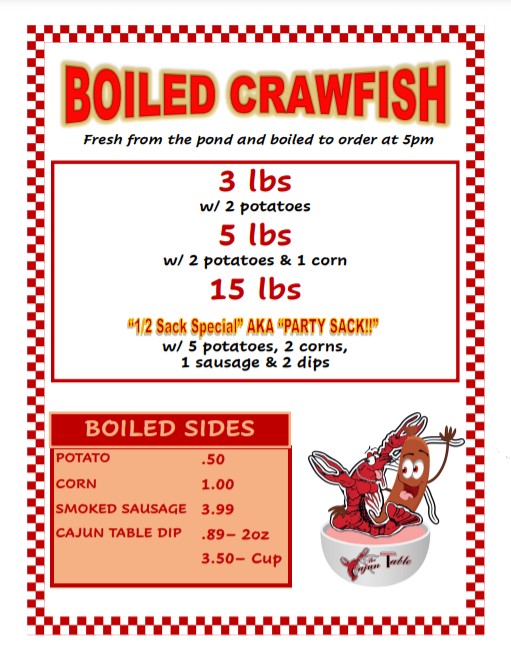 Restaurant Menu | The Cajun Table